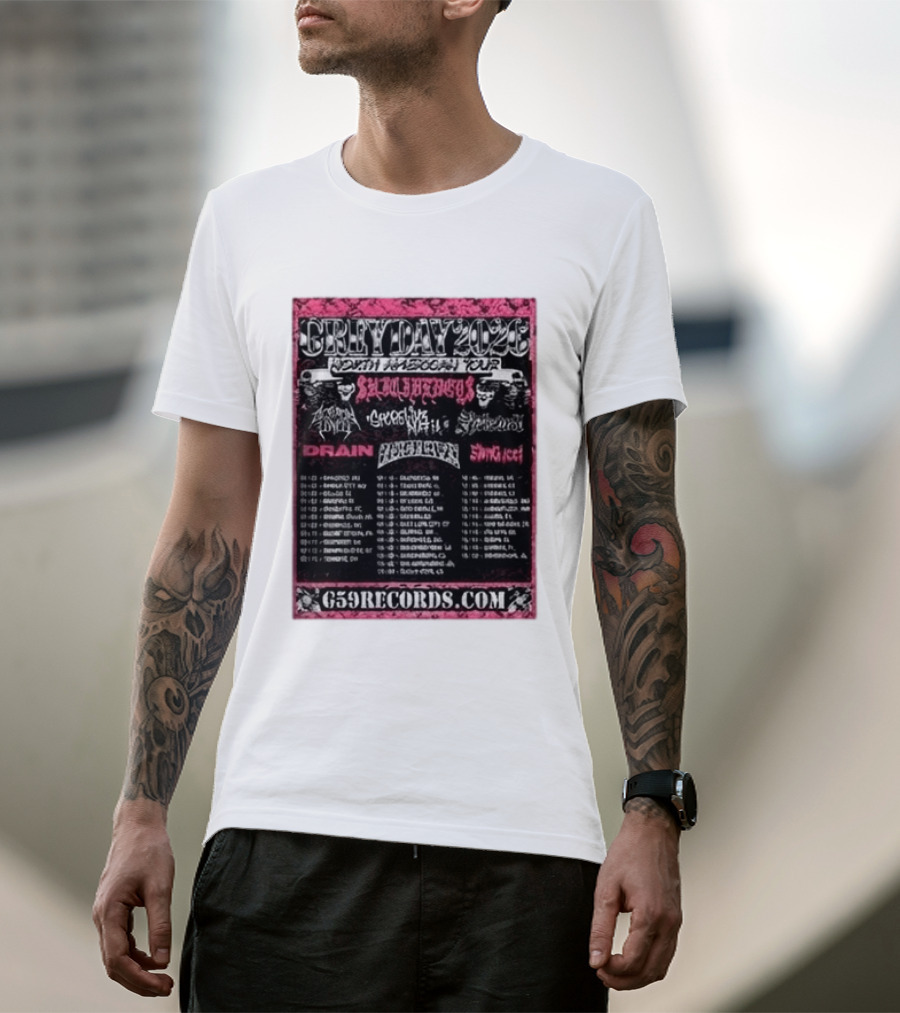 Greyday 2026 North American Tour Lineup Photo G59Records Suicideboys Drain Lineup Dates T-Shirt