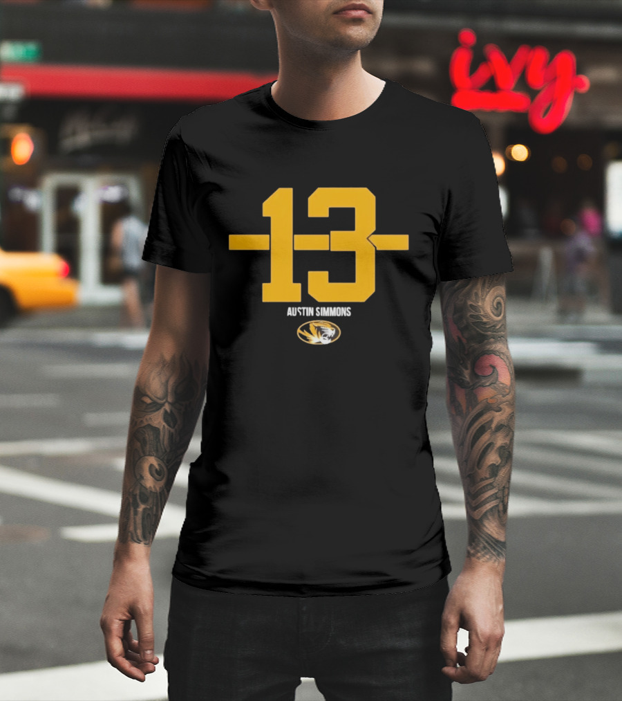 Austin Simmons 13 Missouri Tigers Number T-Shirt
