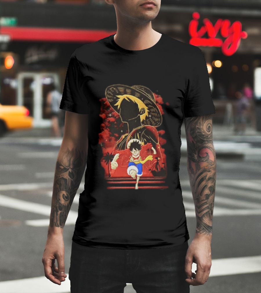 Monkey D Luffy Adventure Icon One Piece Anime Running Figure T-Shirt