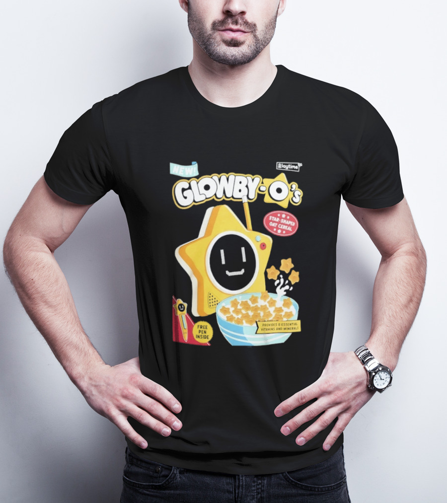 NEW Playtime Co Glowby O's Star Shaped Oat Cereal Box With Smiling Star And Bowl Of Cereal Bites T-Shirt