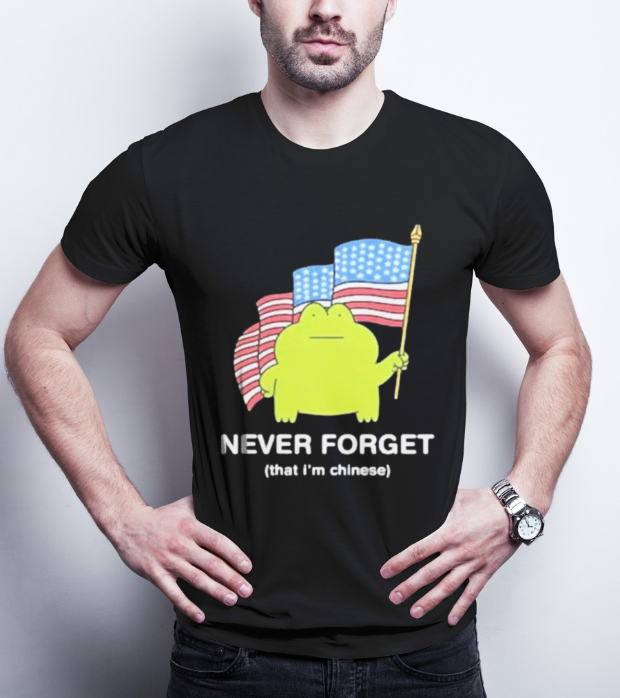 Frog Holding American Flags Never Forget That I'm Chinese T-Shirt