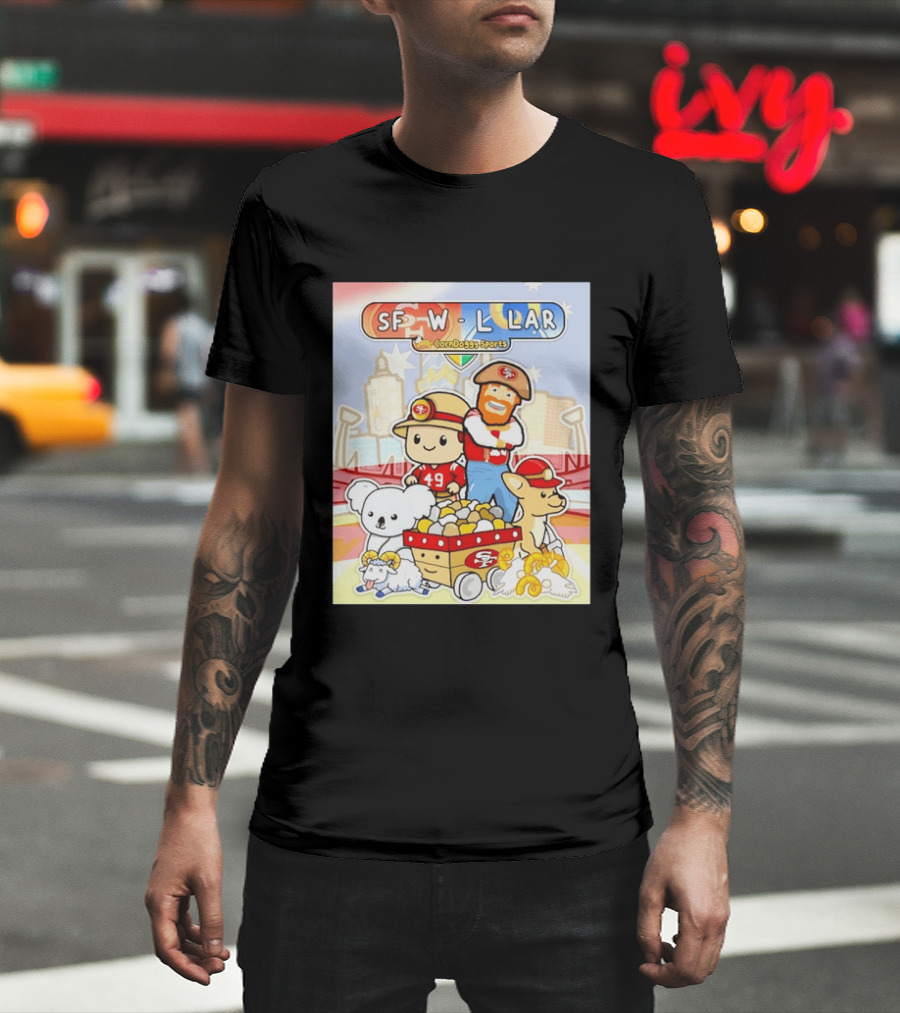 SF 49ers Vs LAR CornDoggy Sports Matchup With Cute Characters And Animals T-Shirt