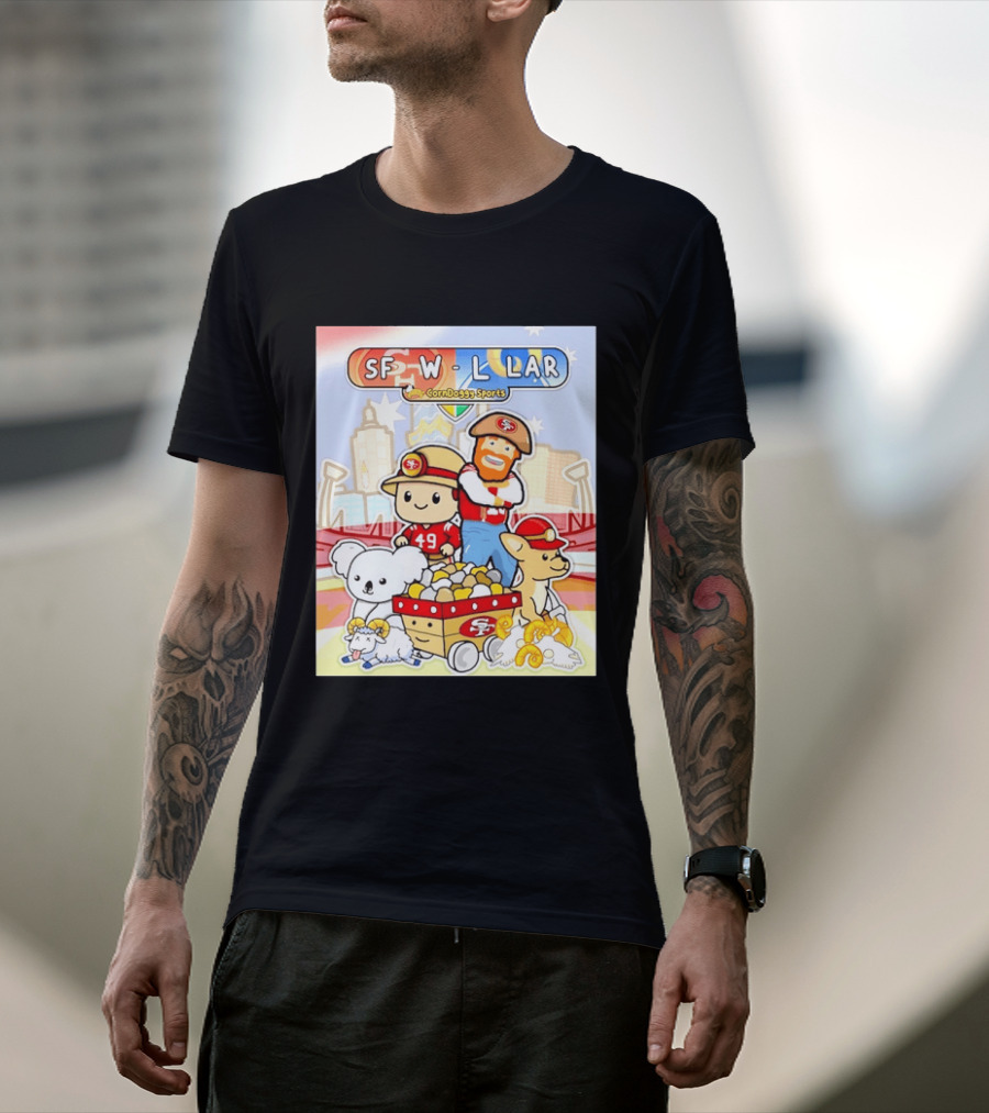SF 49ers Vs LAR CornDoggy Sports Matchup With Cute Characters And Animals T-Shirt