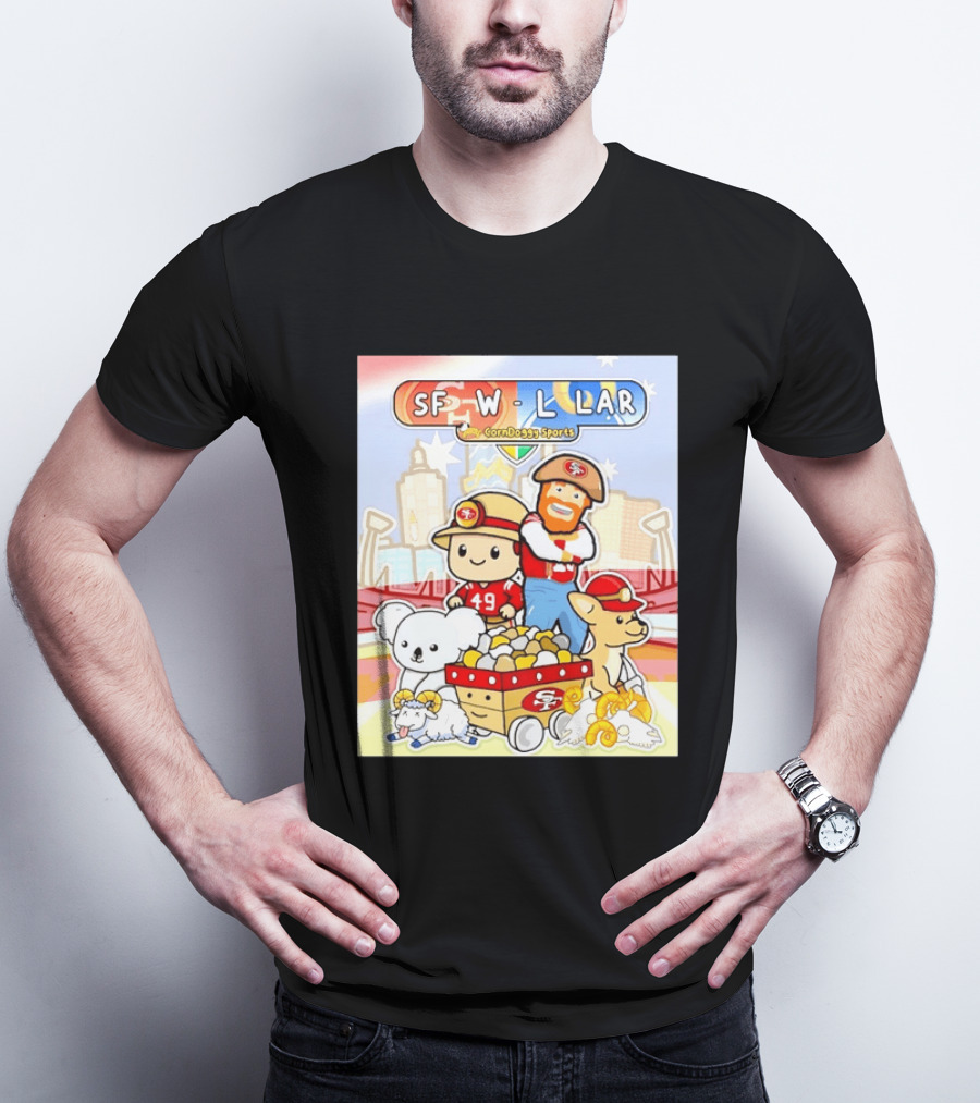 SF 49ers Vs LAR CornDoggy Sports Matchup With Cute Characters And Animals T-Shirt