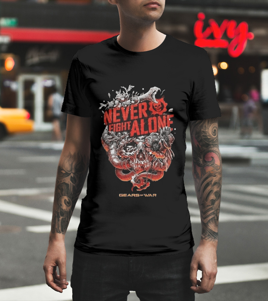 Gears Of War Never Fight Alone Skull Floral Snake T-Shirt