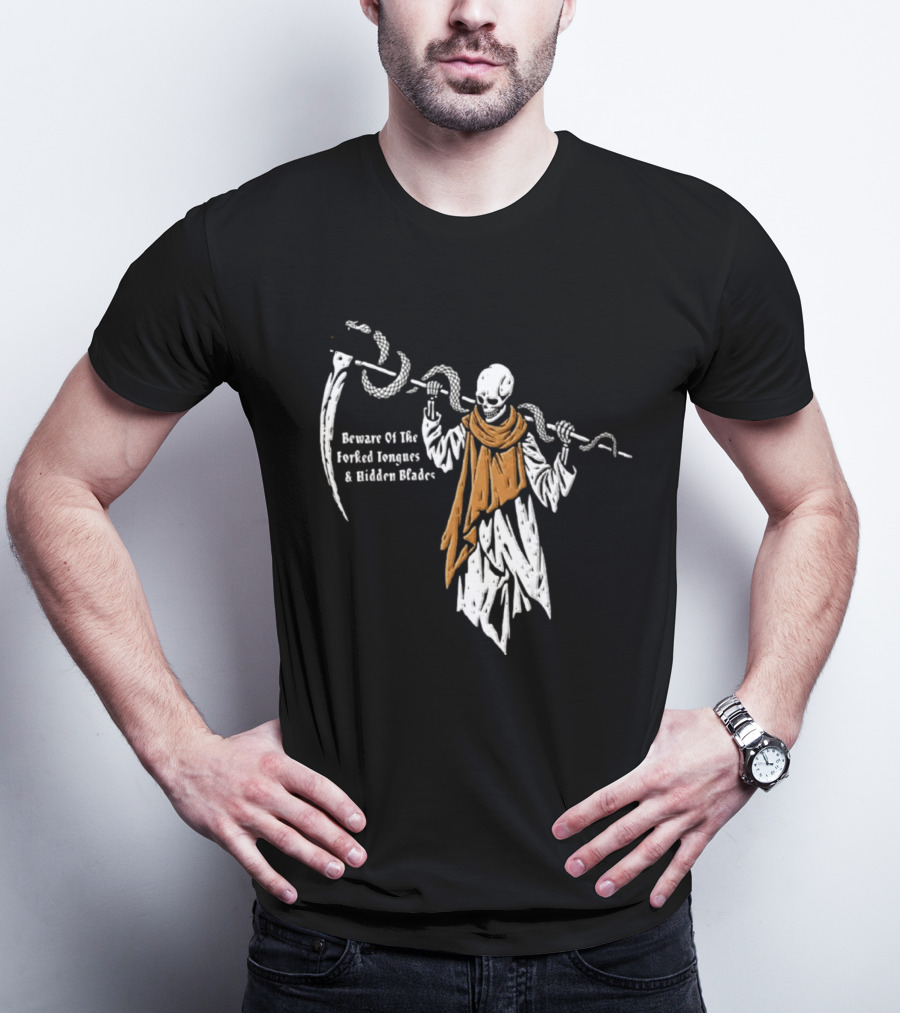 Beware Of The Forked Tongues And Hidden Blades Grim Reaper Snake T-Shirt
