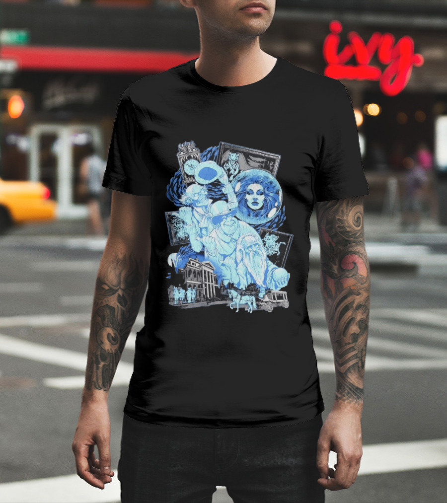 The Haunted Mansion Ghostly Spirits Madame Leota Hitchhiking Ghosts And Doom Buggy T-Shirt