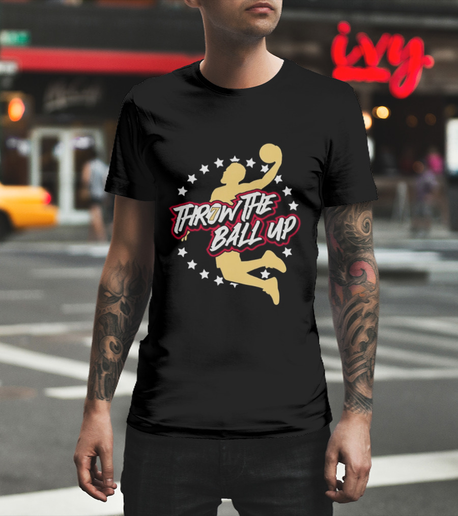Throw The Ball Up Basketball Player Silhouette With Stars T-Shirt
