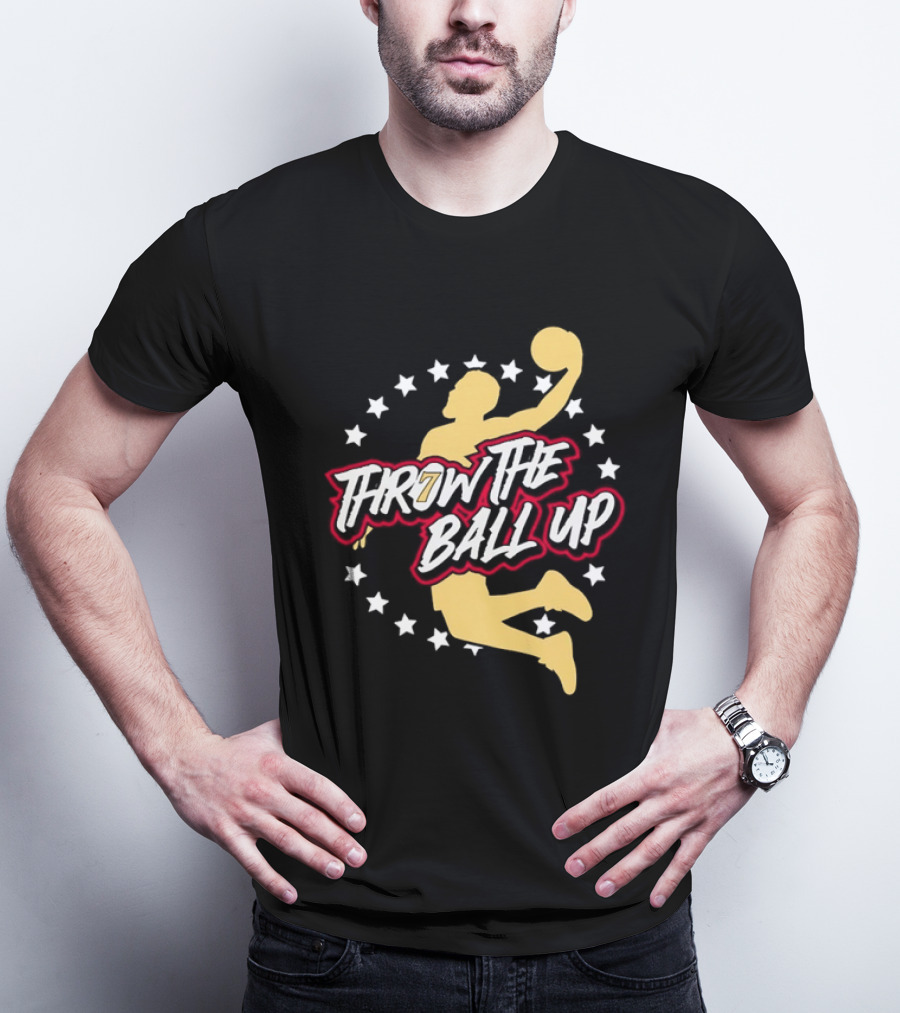 Throw The Ball Up Basketball Player Silhouette With Stars T-Shirt
