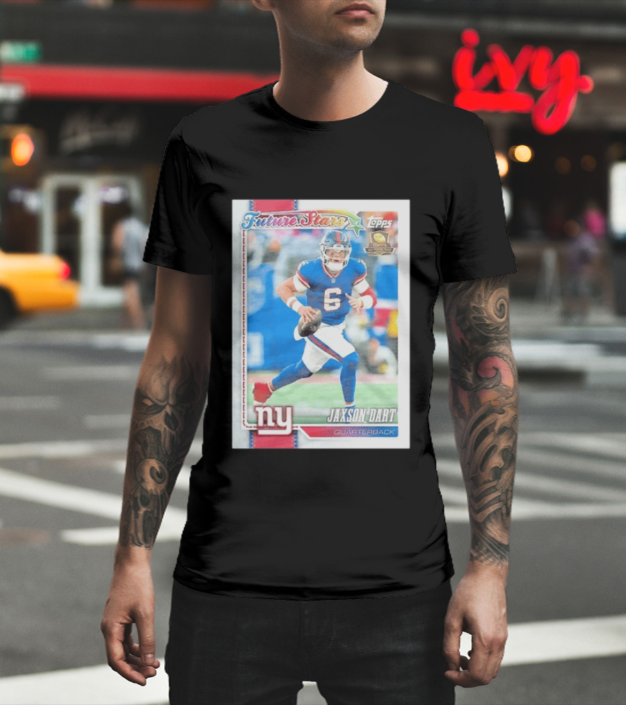 Future Stars Jaxson Dart New York Giants Quarterback Topps Card T-Shirt