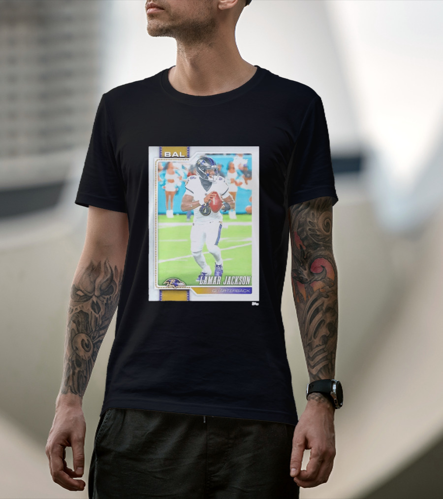 Lamar Jackson Baltimore Ravens Quarterback Topps Trading Card Authentic NFL Edition T-Shirt