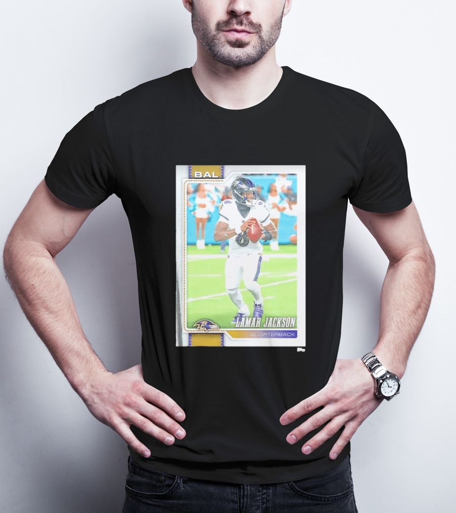 Lamar Jackson Baltimore Ravens Quarterback Topps Trading Card Authentic NFL Edition T-Shirt