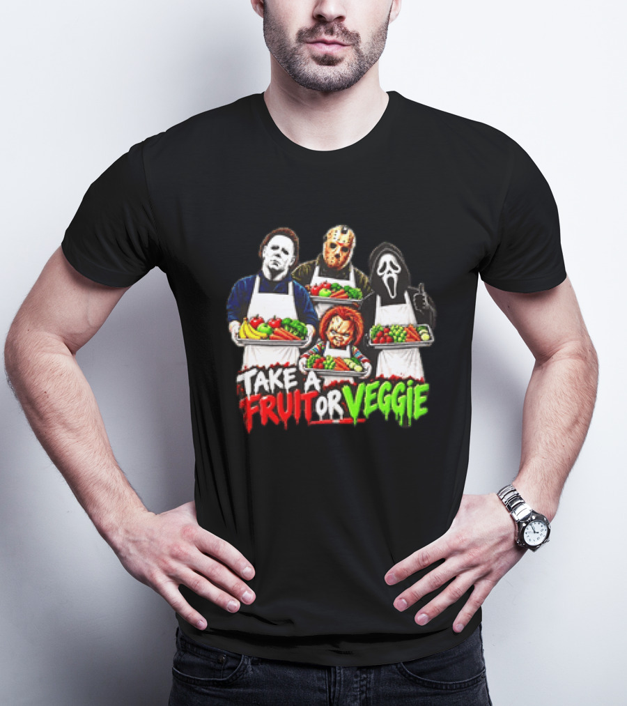 Michael Myers Jason Voorhees Ghostface Chucky Horror Movie Take A Fruit Or Veggie T-Shirt
