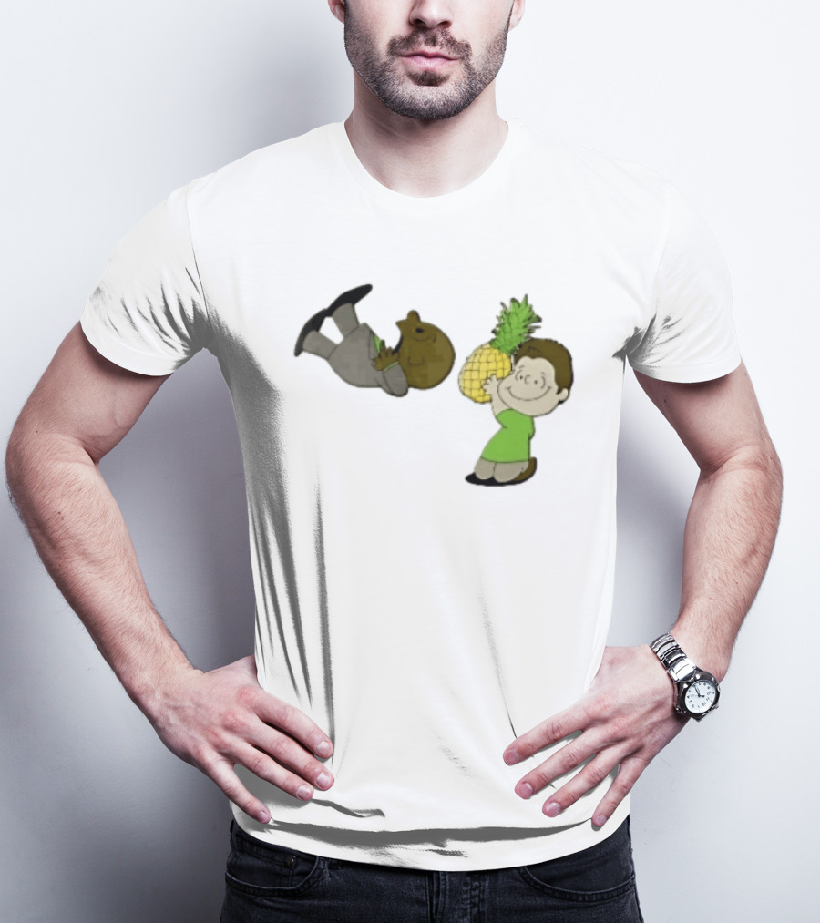 Cartoon Smiling Boy With Upside Down Pineapple Suit Person T-Shirt