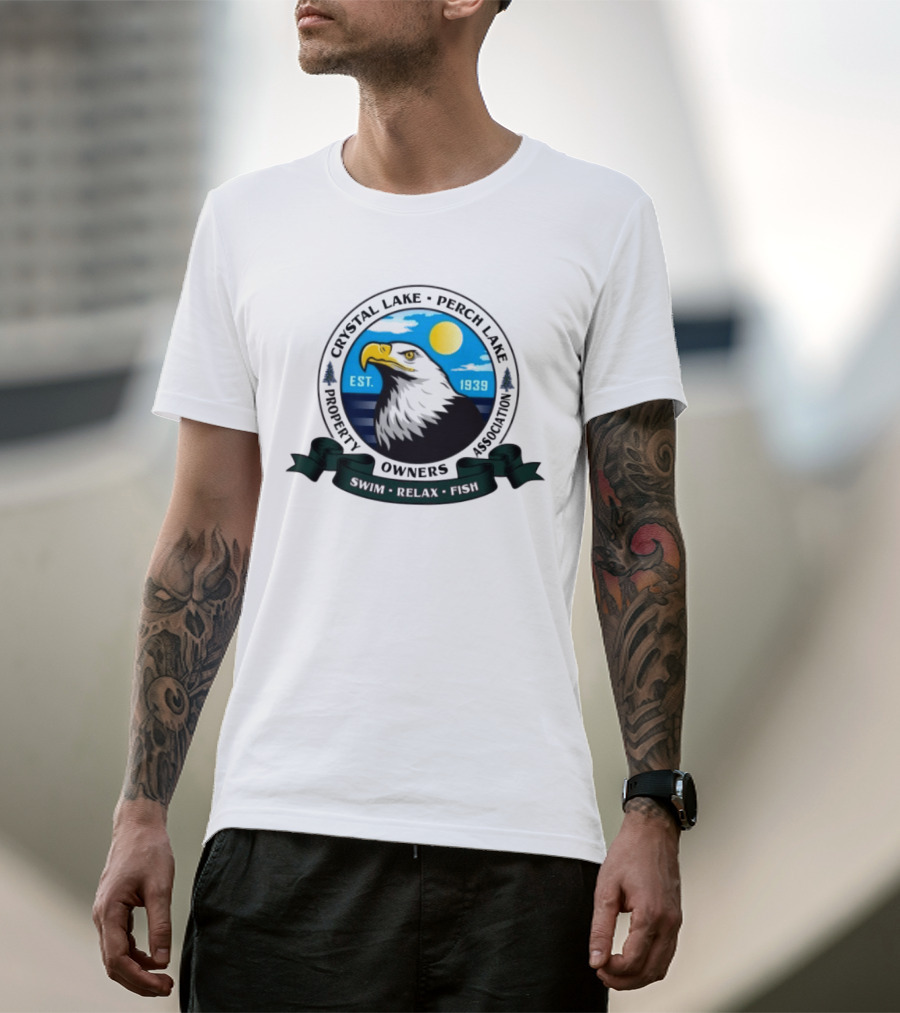 Crystal Lake Perch Lake Property Owners Association Eagle Emblem Est. 1939 Swim Relax Fish T-Shirt