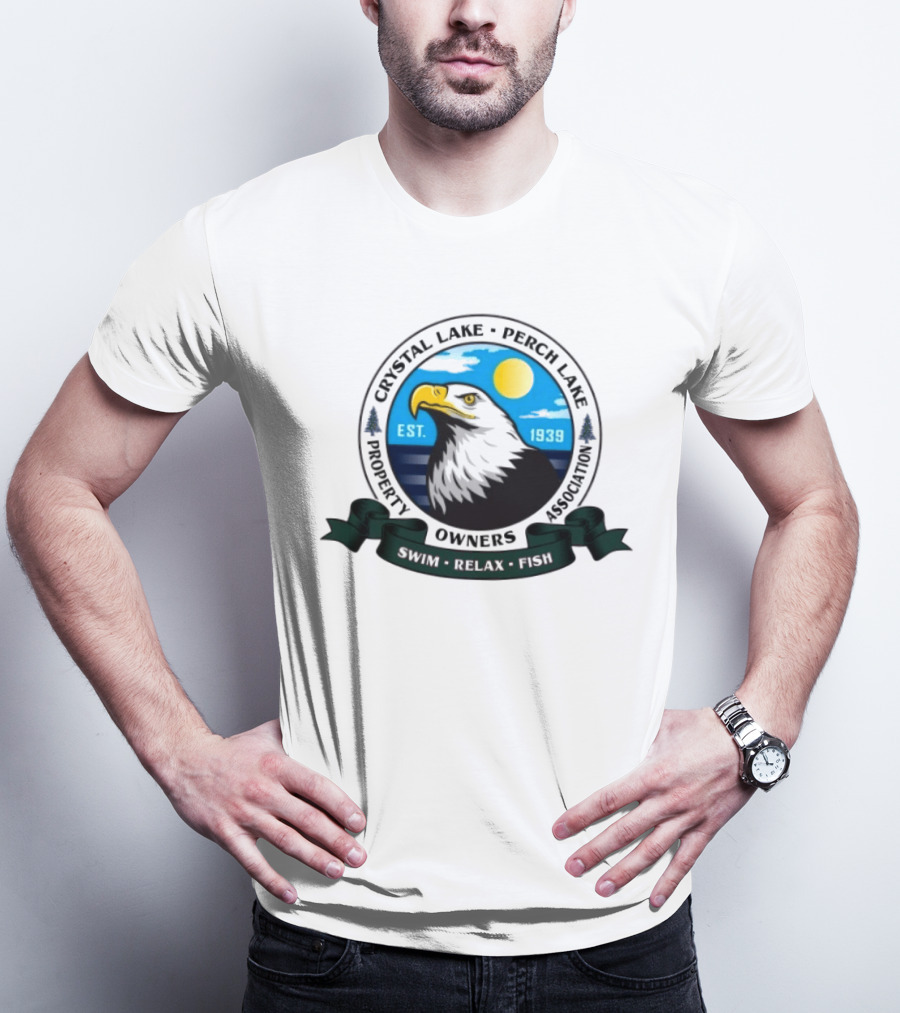 Crystal Lake Perch Lake Property Owners Association Eagle Emblem Est. 1939 Swim Relax Fish T-Shirt
