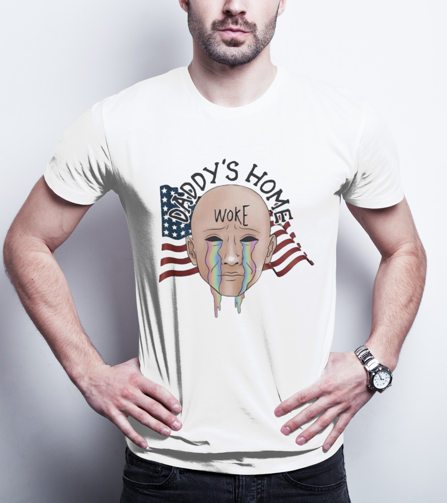 Daddy's Home Woke Crying Face With Flags T-Shirt