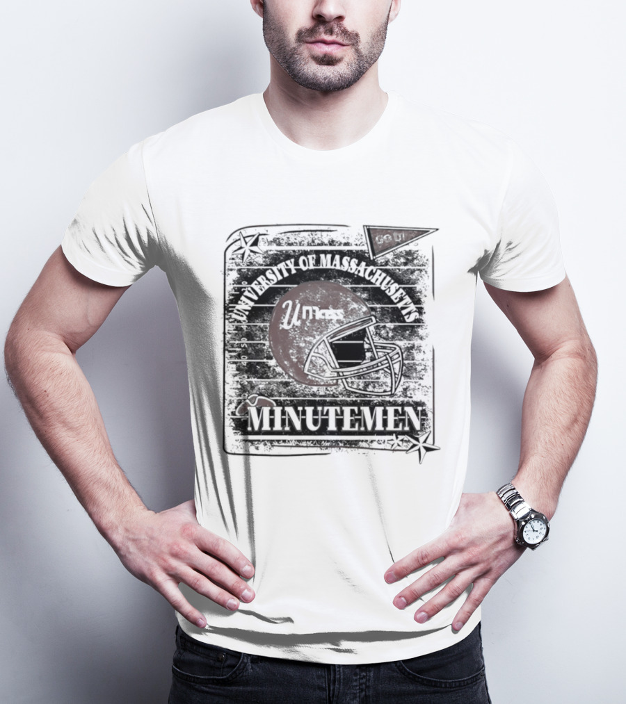 University Of Massachusetts Minutemen Distressed Football Helmet T-Shirt