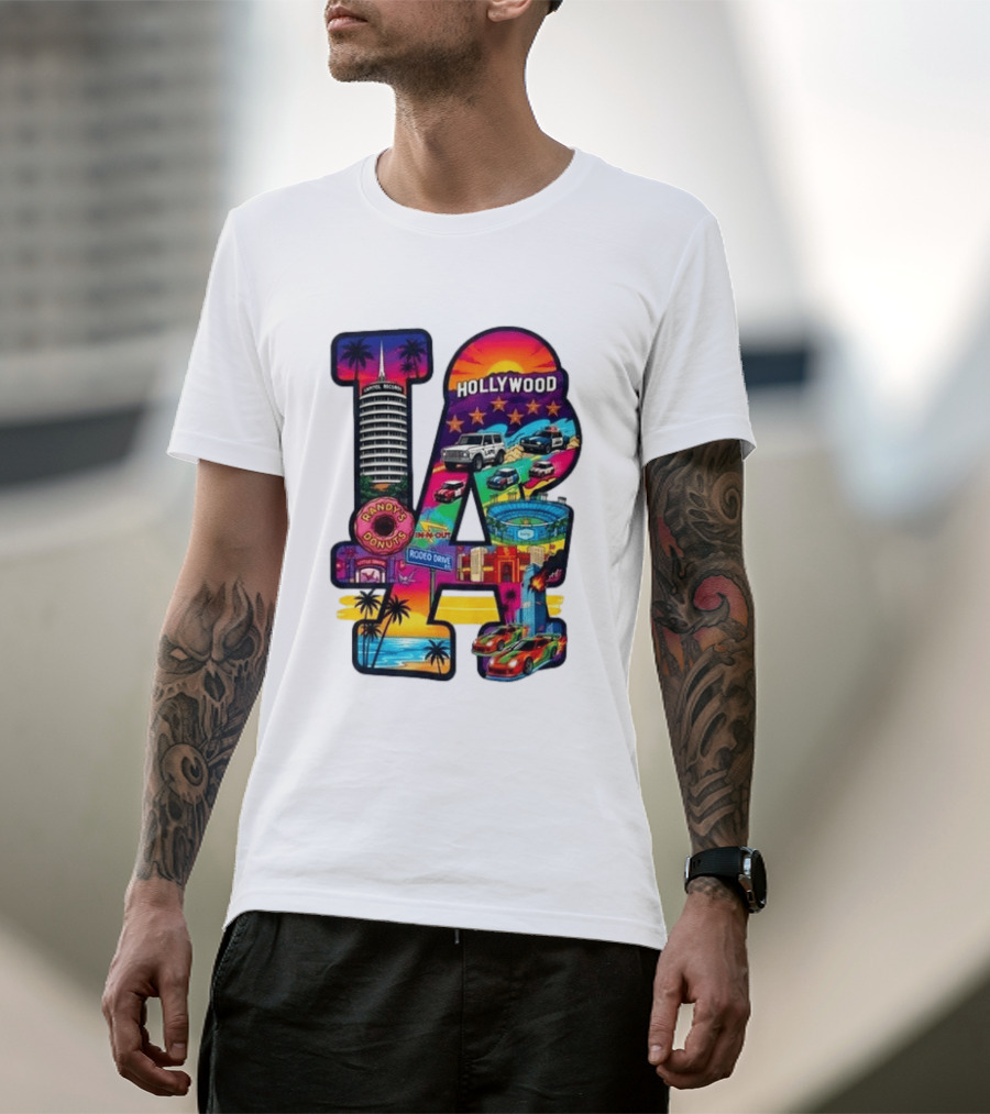 Los Angeles Hollywood Randy's Donuts Rodeo Drive Palm Trees Dodgers Stadium T-Shirt