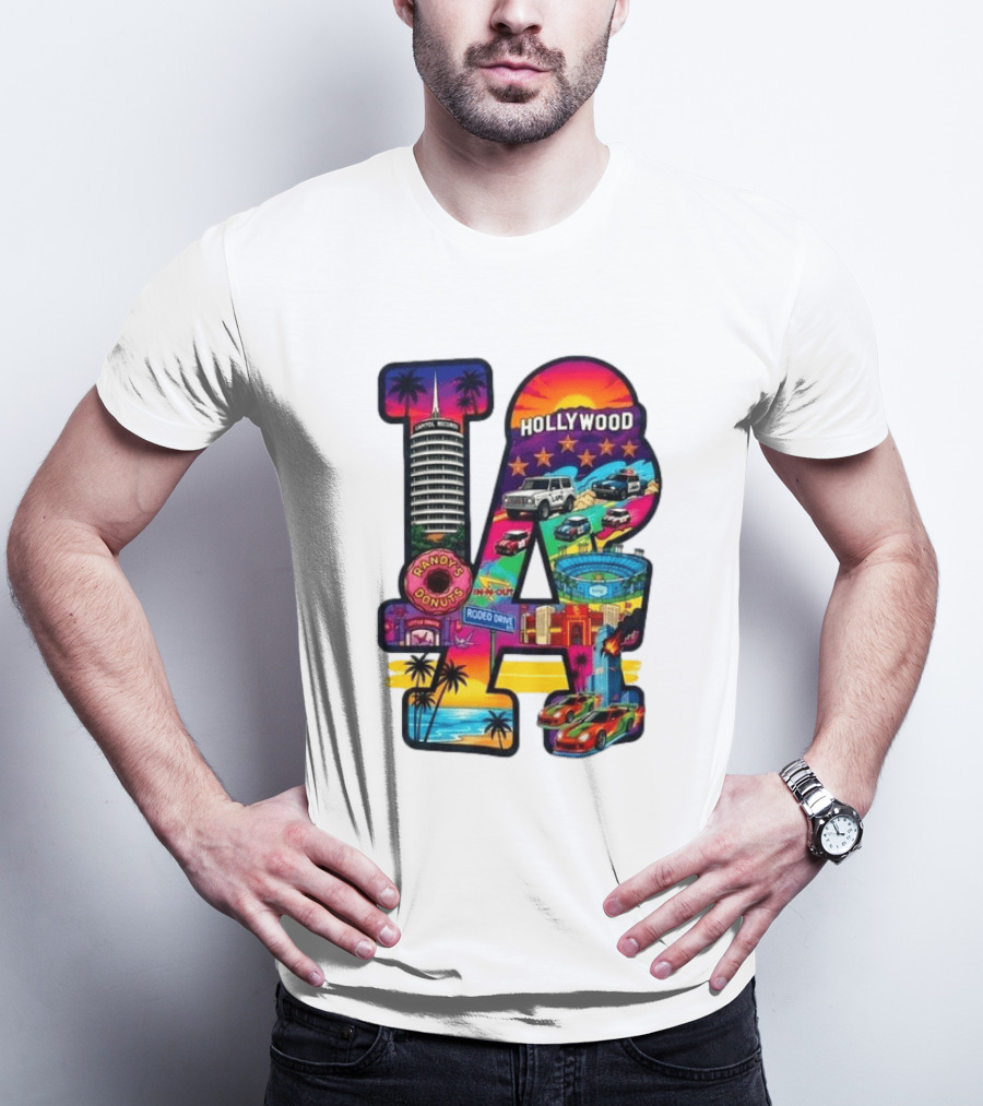 Los Angeles Hollywood Randy's Donuts Rodeo Drive Palm Trees Dodgers Stadium T-Shirt