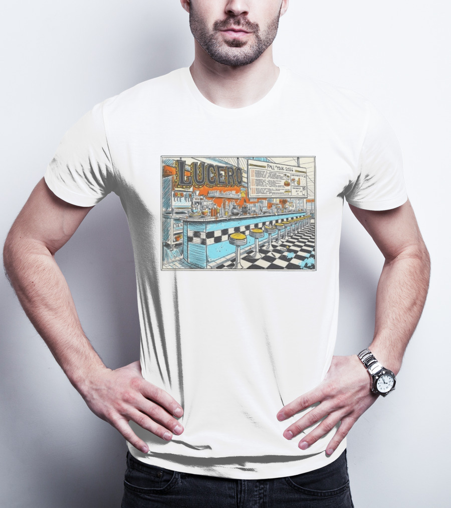 Lucero Fall Tour 2026 Diner Indie Rock Showdeer Vintage Americana Scenery T-Shirt
