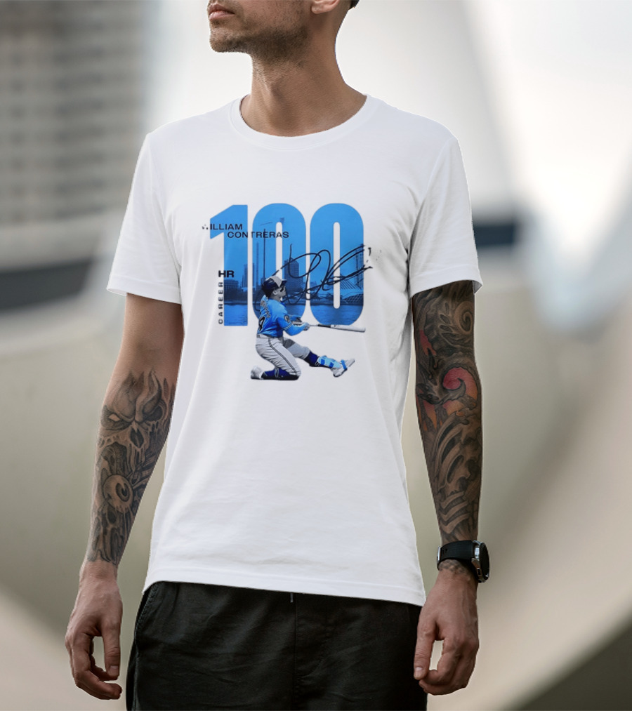 William Contreras Milwaukee Brewers 100 HR Milestone Signature T-Shirt
