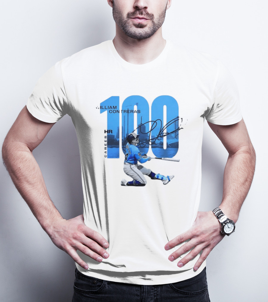 William Contreras Milwaukee Brewers 100 HR Milestone Signature T-Shirt