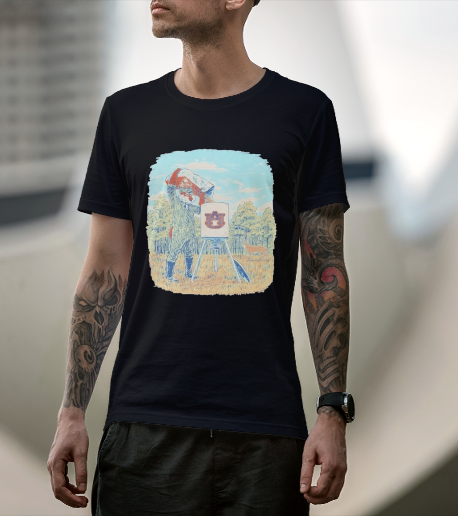 Aubie The Tiger Auburn University Deer Hunting Scene With Feeder And Deer T-Shirt