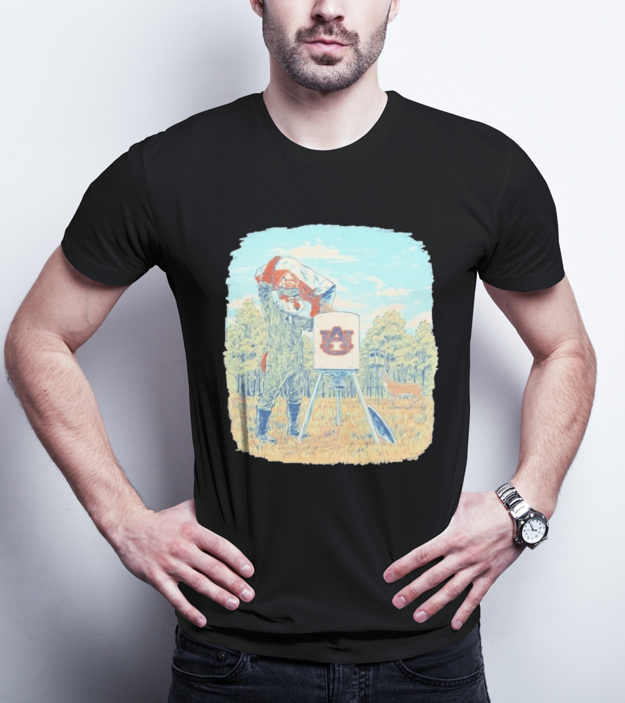 Aubie The Tiger Auburn University Deer Hunting Scene With Feeder And Deer T-Shirt