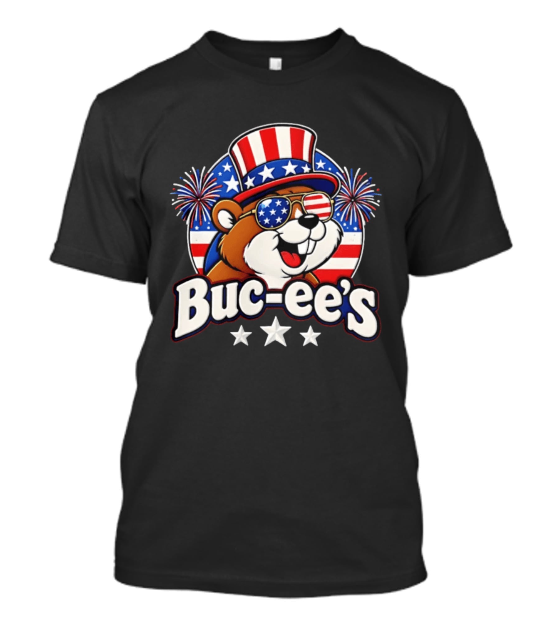 Buc Ee's Patriotic Beaver Fireworks Hat And Sunglasses Celebration T-Shirt
