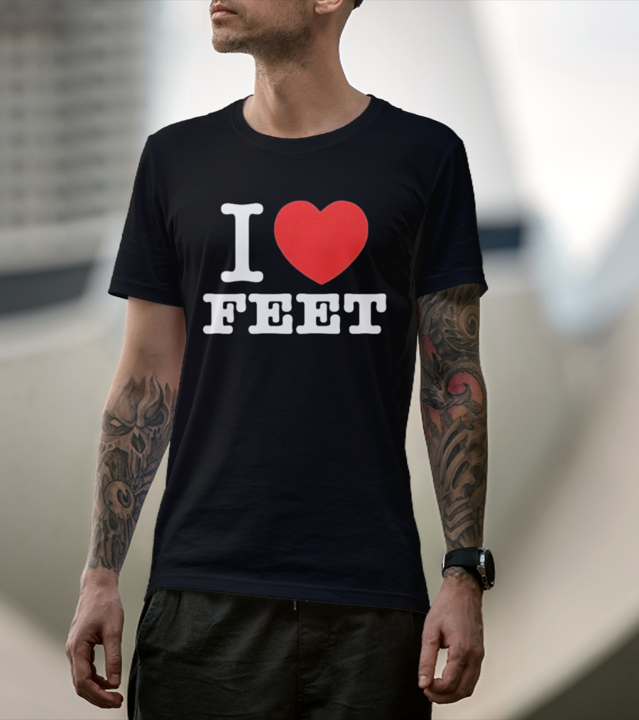 I Love Feet Humor Red Heart Foot Fetish Fun T-Shirt