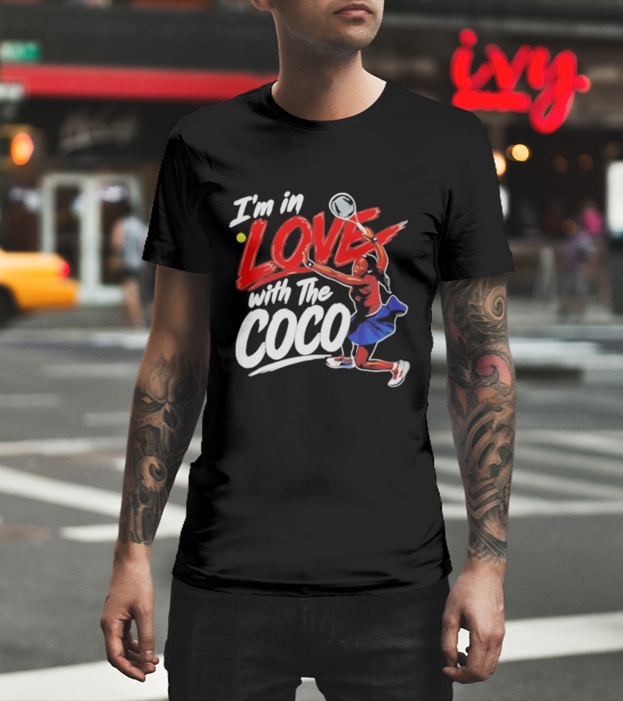 I'm In Love With The Coco Tennis Slam Action Bold Red And White T-Shirt