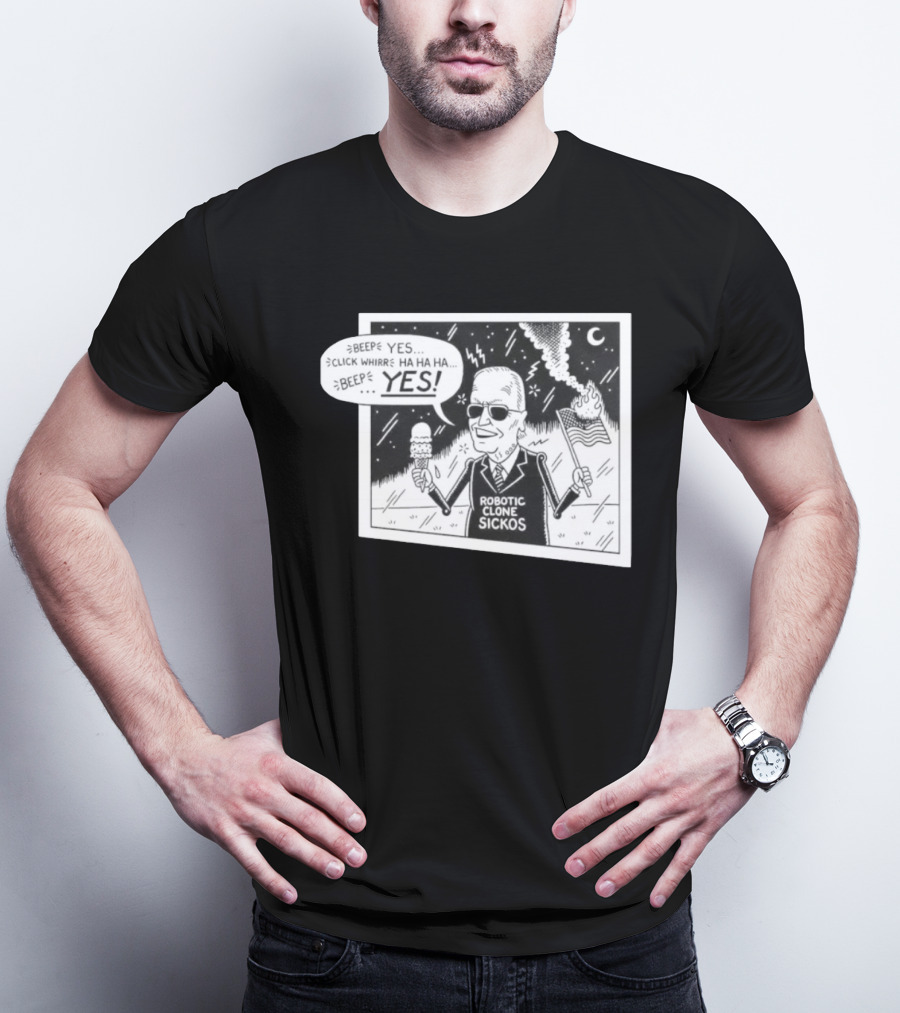 Joe Biden Robotic Clone Sickos Cartoon Ice Cream Flag Speech Bubble BEEP YES T-Shirt