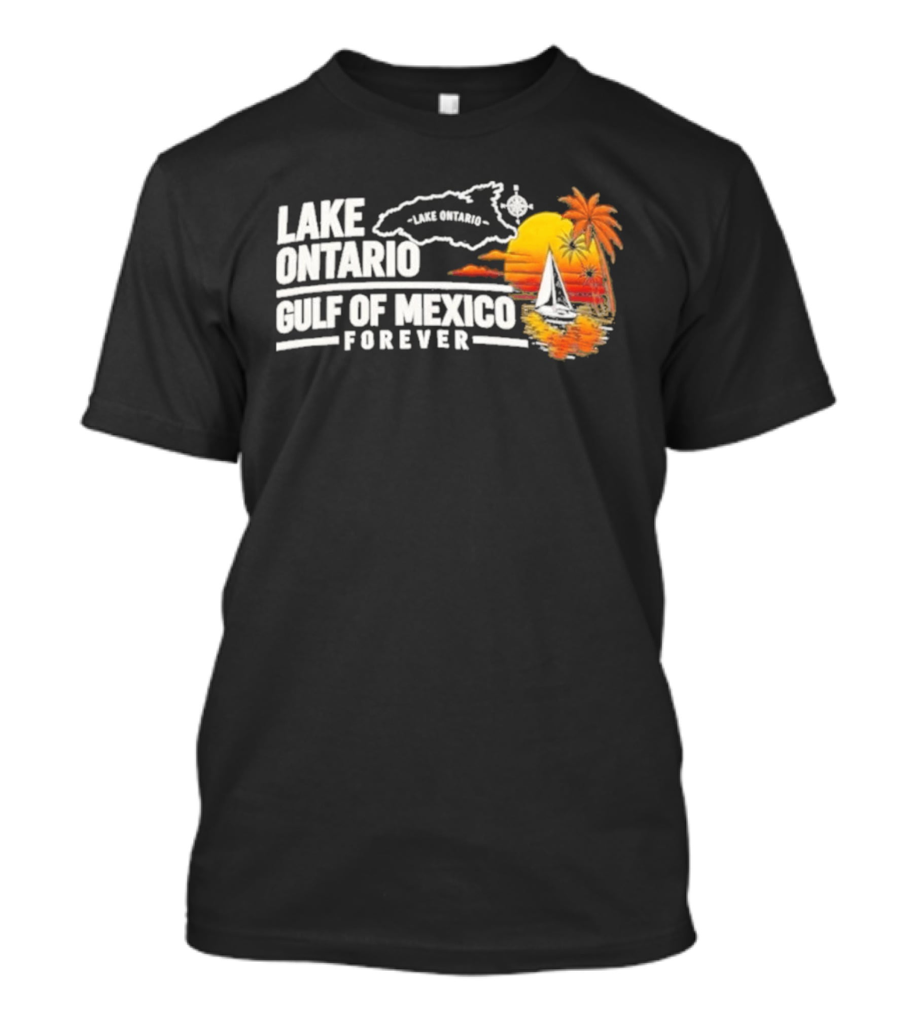 Lake Ontario Gulf Of Mexico Map Sunset Palm 2026 T-Shirt