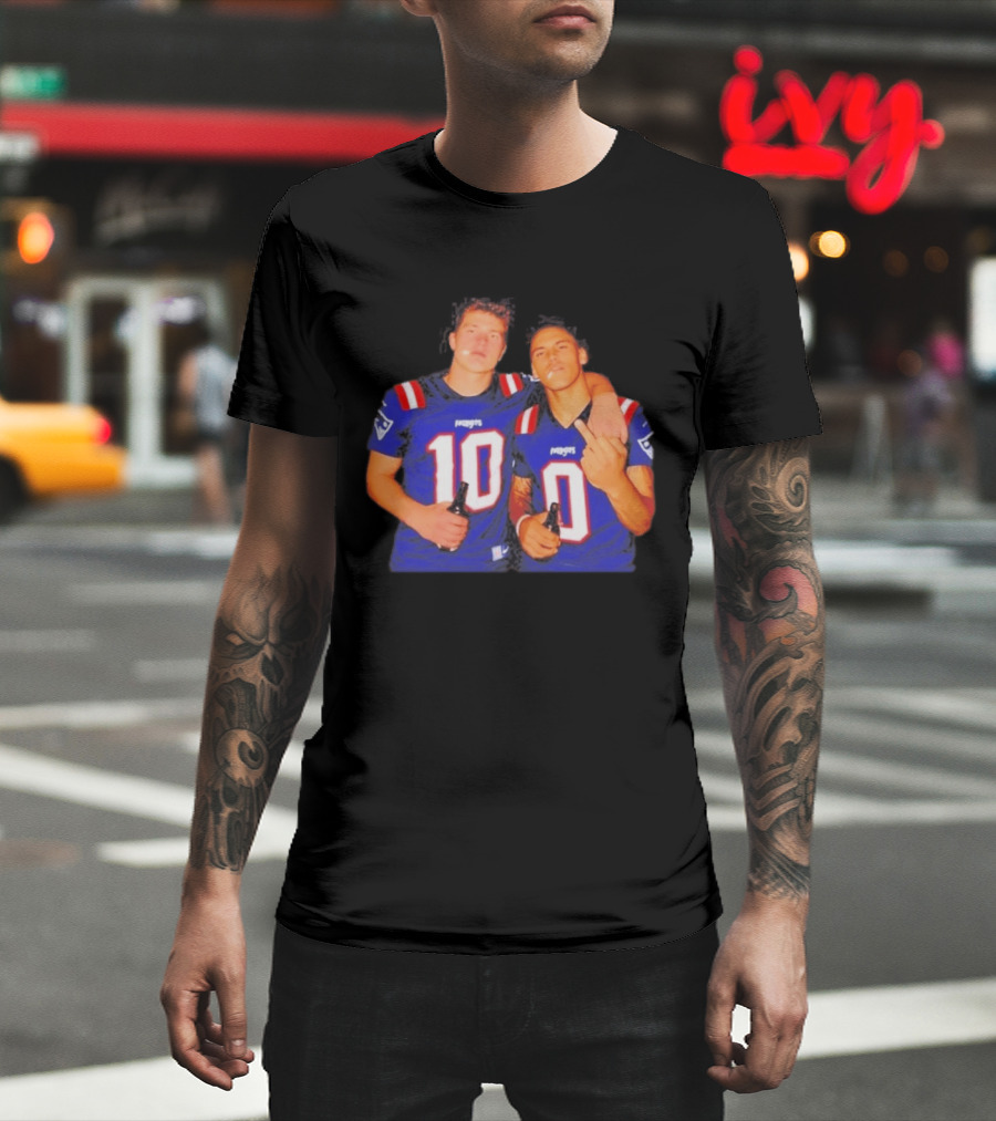 New England Patriots Drake Maye Christian Gonzalez Middle Finger Beer T-Shirt
