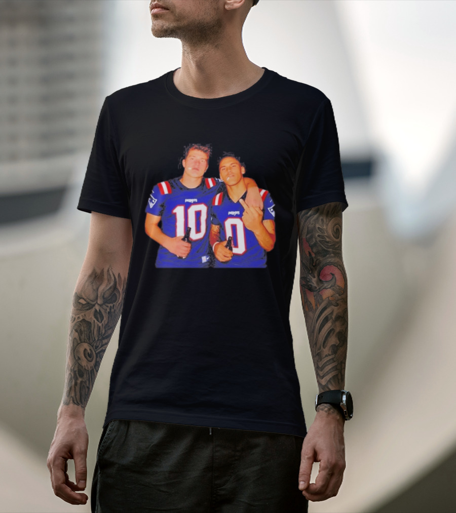 New England Patriots Drake Maye Christian Gonzalez Middle Finger Beer T-Shirt