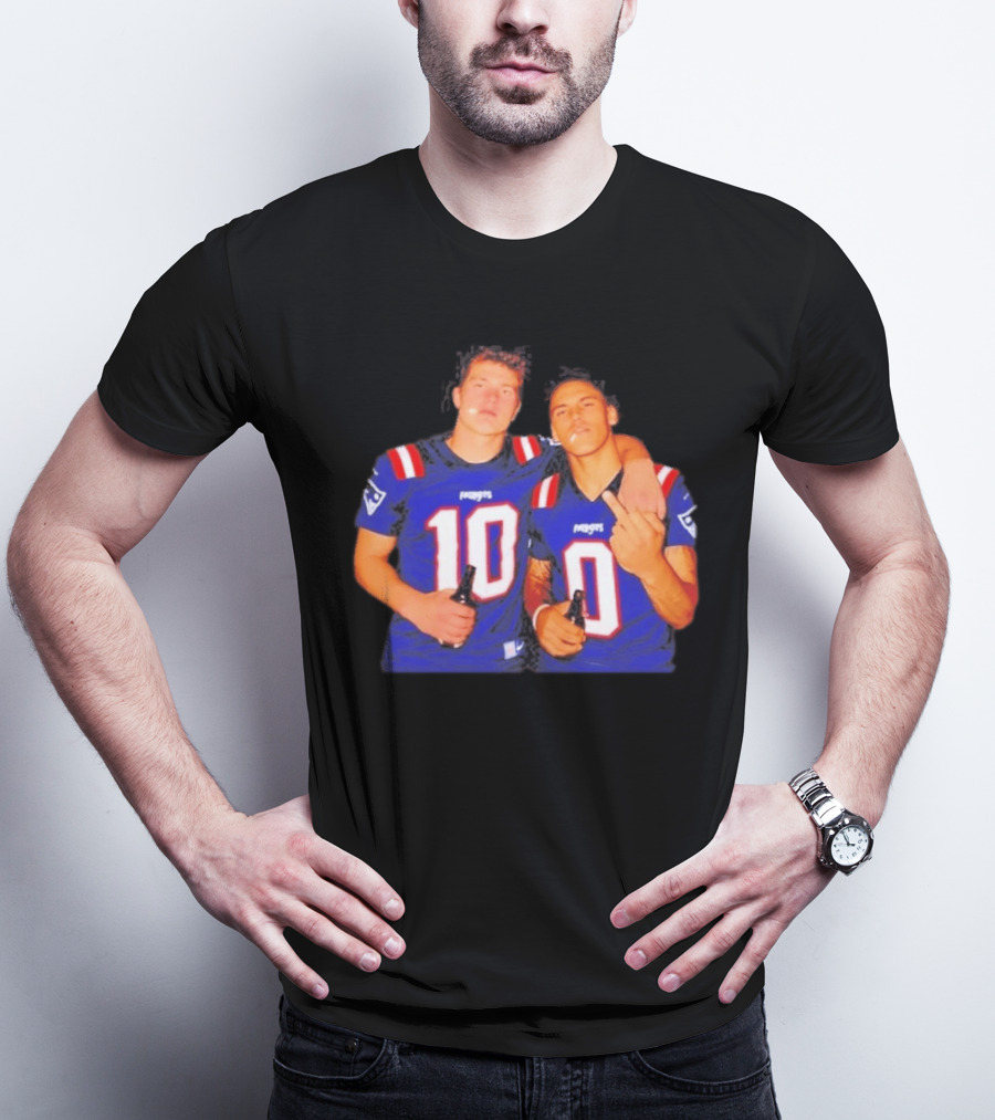 New England Patriots Drake Maye Christian Gonzalez Middle Finger Beer T-Shirt
