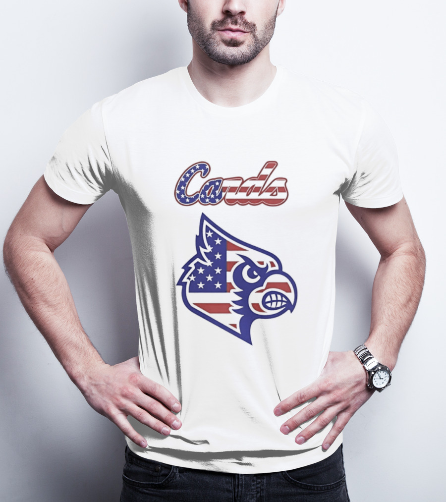 Cards American Flag Cardinal Head Stars Stripes T-Shirt