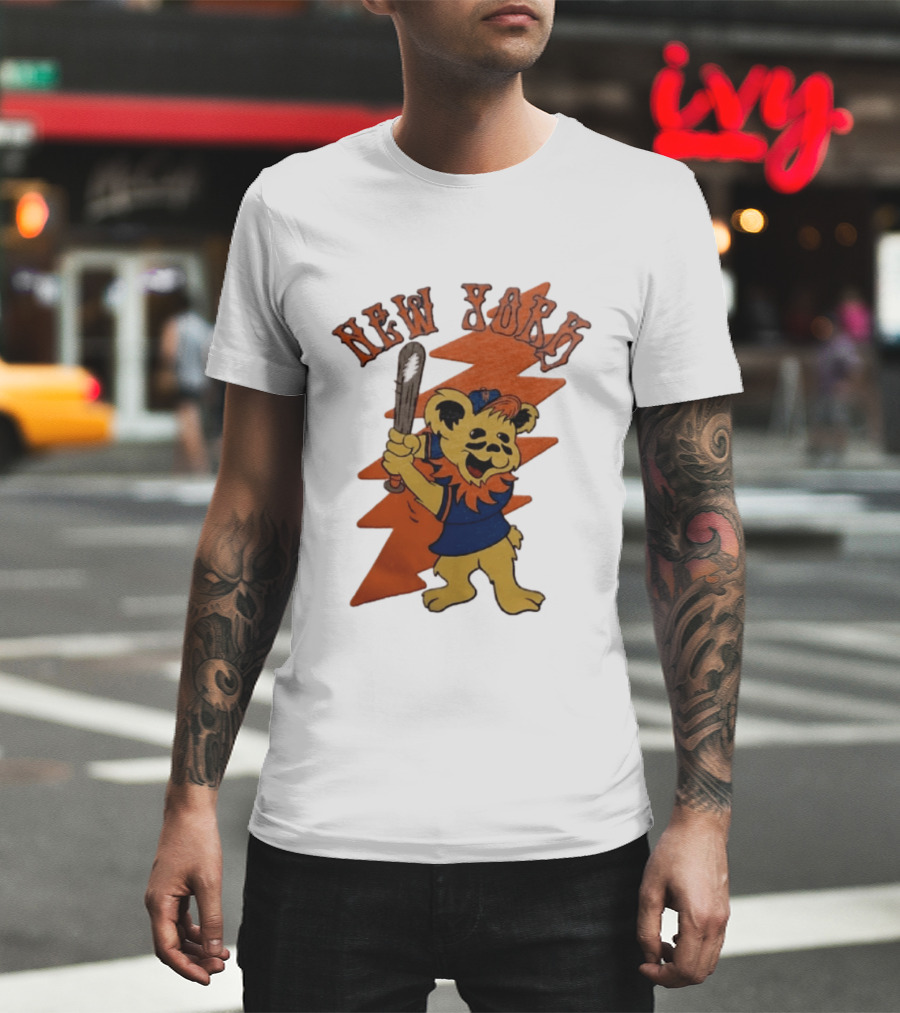 New York Grateful Dead Dancing Bear Batting Baseball Mets MLB T-Shirt