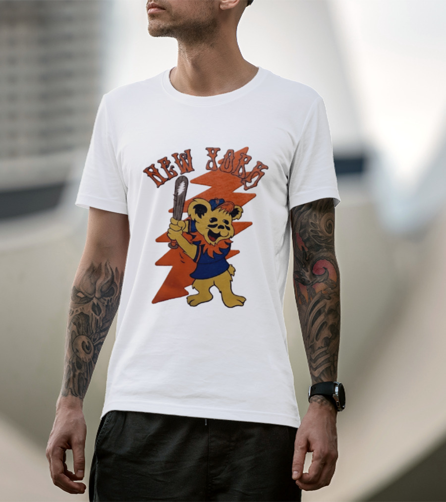 New York Grateful Dead Dancing Bear Batting Baseball Mets MLB T-Shirt