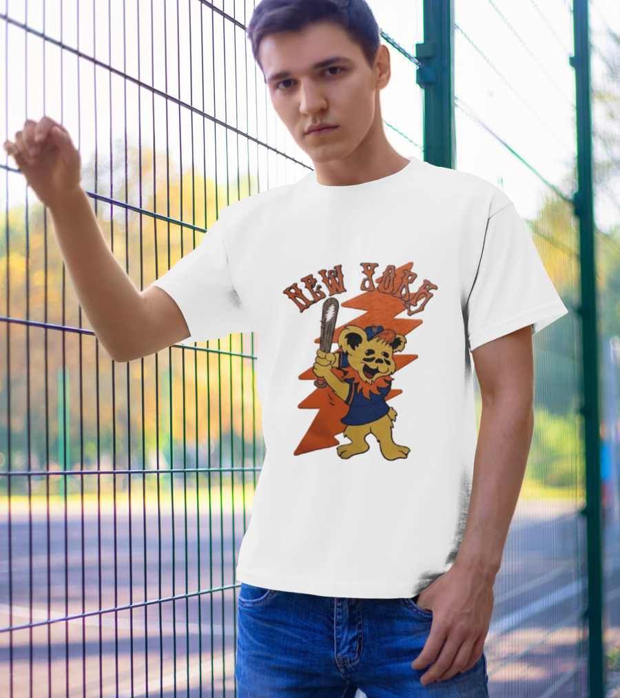 New York Grateful Dead Dancing Bear Batting Baseball Mets MLB T-Shirt