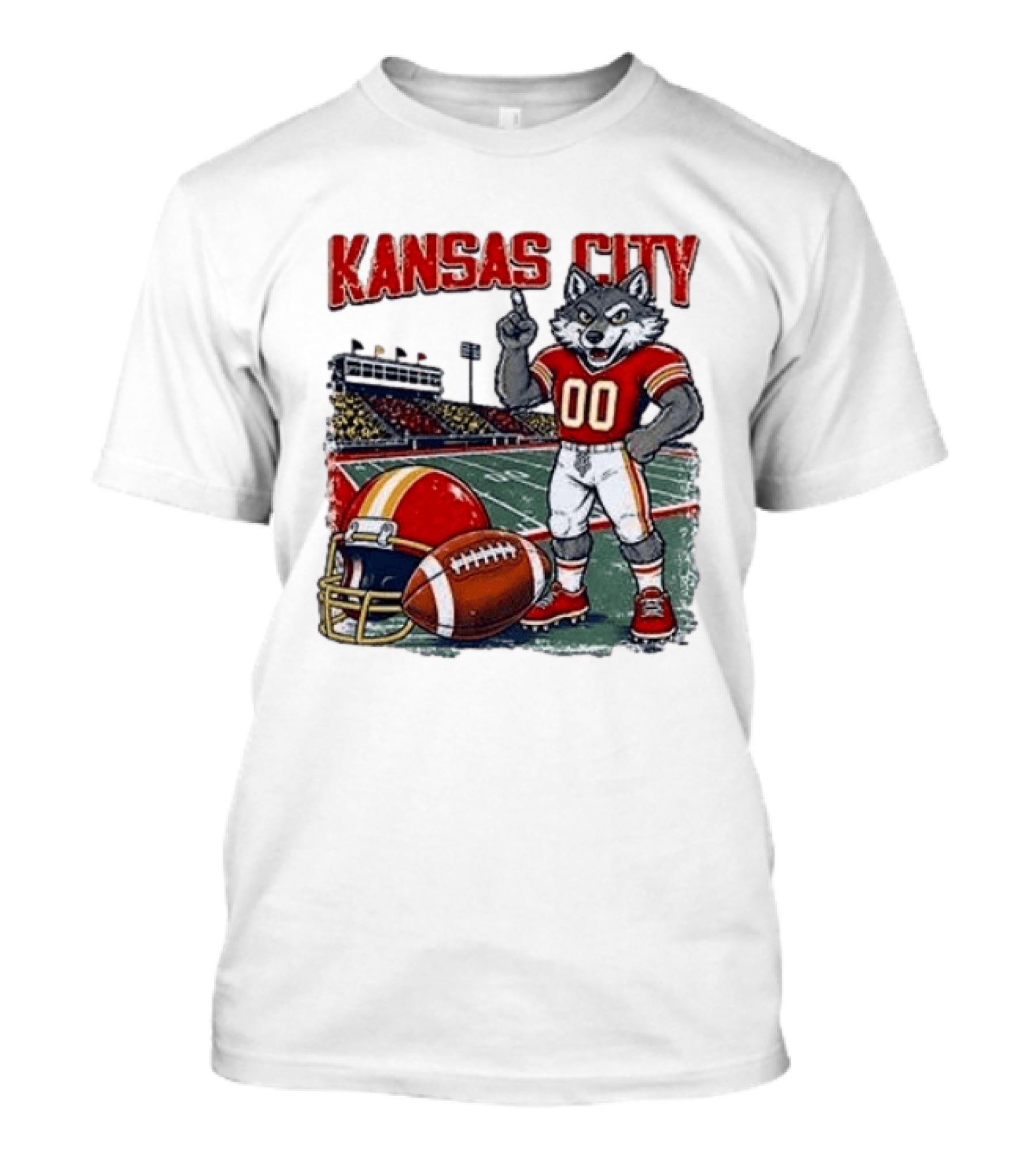 Kansas City Chiefs Wolf Mascot Football Stadium Scene T-Shirt