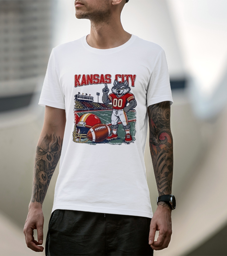 Kansas City Chiefs Wolf Mascot Football Stadium Scene T-Shirt