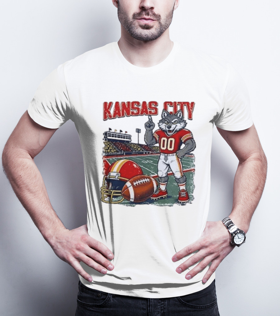 Kansas City Chiefs Wolf Mascot Football Stadium Scene T-Shirt