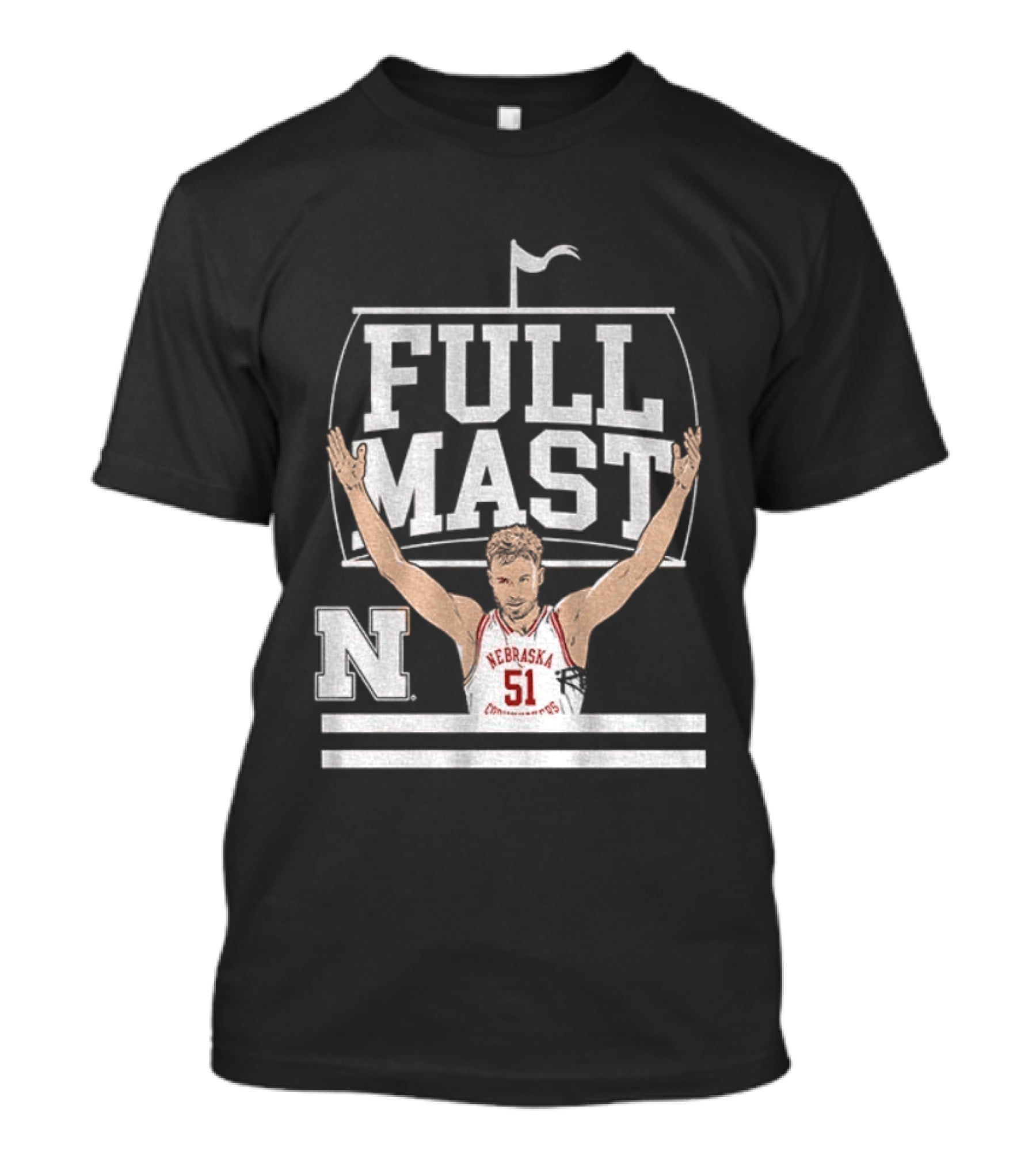 Rienk Mast 51 Full Mast Nebraska Cornhuskers Basketball Cartoon T-Shirt