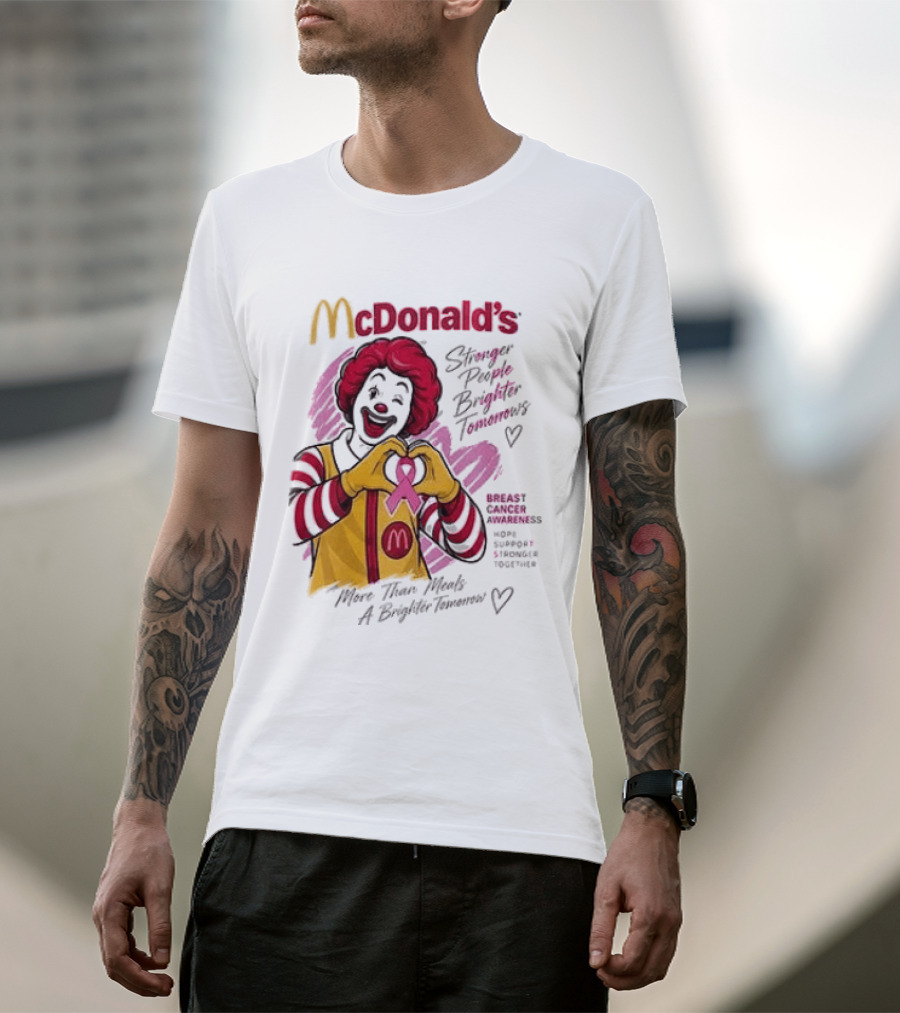 McDonald's Ronald McDonald Breast Cancer Awareness "More Than Meals A Brighter Tomorrow" Pink Ribbon T-Shirt