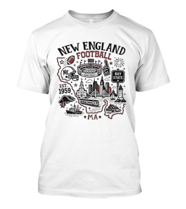 New England Football Est 1959 Massachusetts Map Stadium T-Shirt