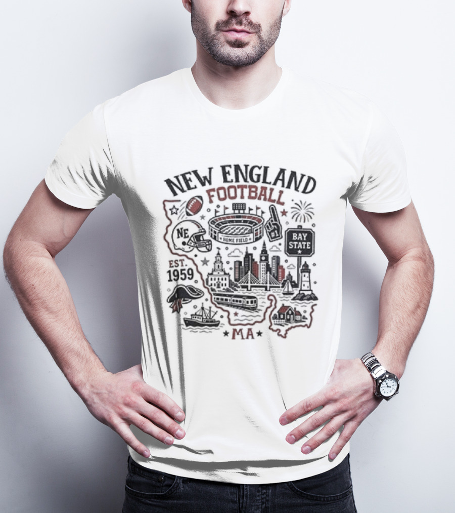 New England Football Est 1959 Massachusetts Map Stadium T-Shirt