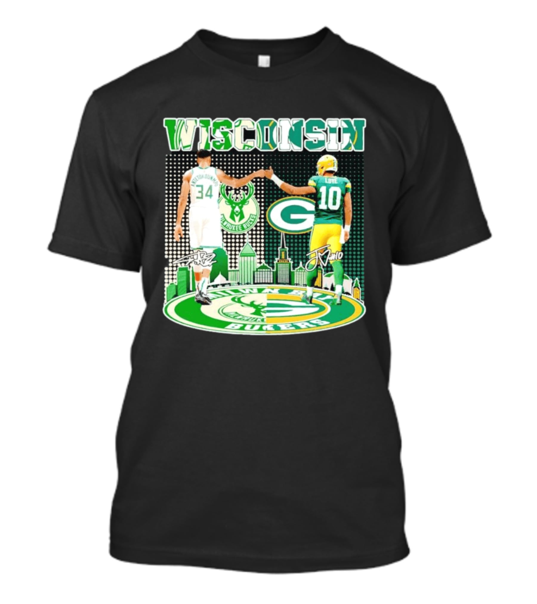 Wisconsin Milwaukee Bucks Giannis Antetokounmpo Green Bay Packers Jordan Love T-Shirt
