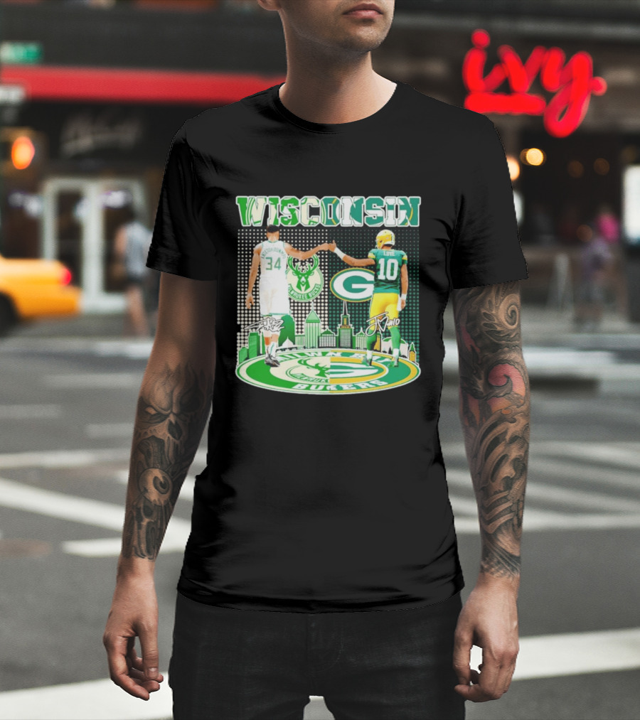 Wisconsin Milwaukee Bucks Giannis Antetokounmpo Green Bay Packers Jordan Love T-Shirt